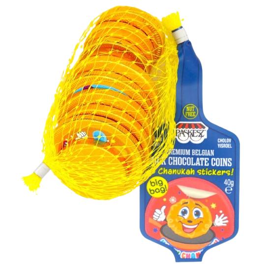 MILK CHOCOLATE COINS + 5 STICKERS 40 GR. PASKESZ – KOSHER CHANUKKAH GE ...